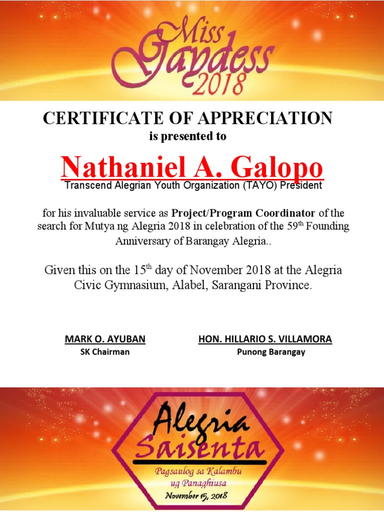 Certificate of Appreciation | PDF