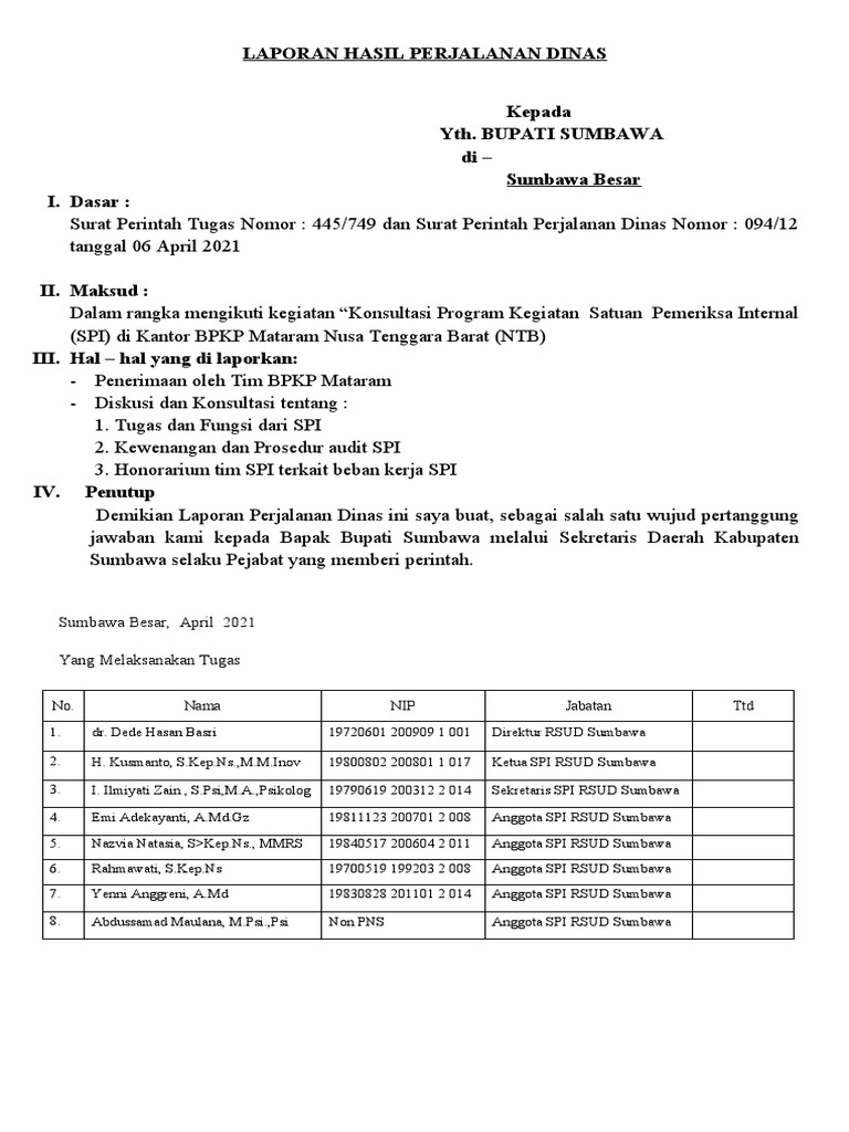 Laporan Hasil Perjalanan Spi | PDF