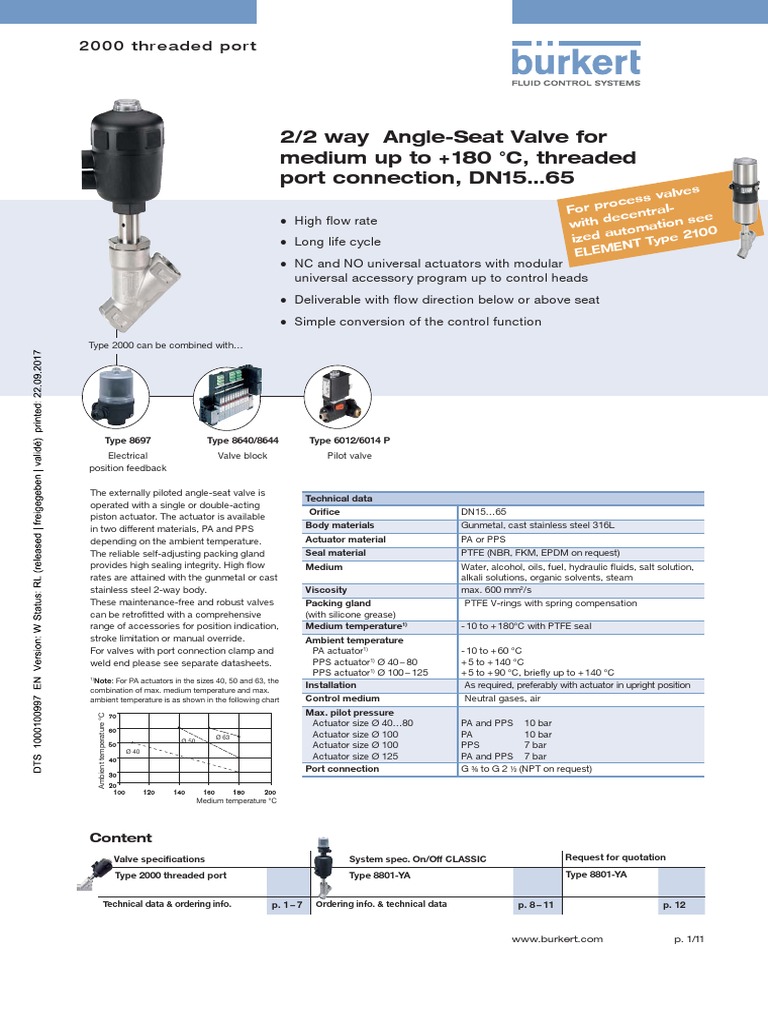 Burkert Type 2000 Threaded BSP | PDF | Valve | Actuator