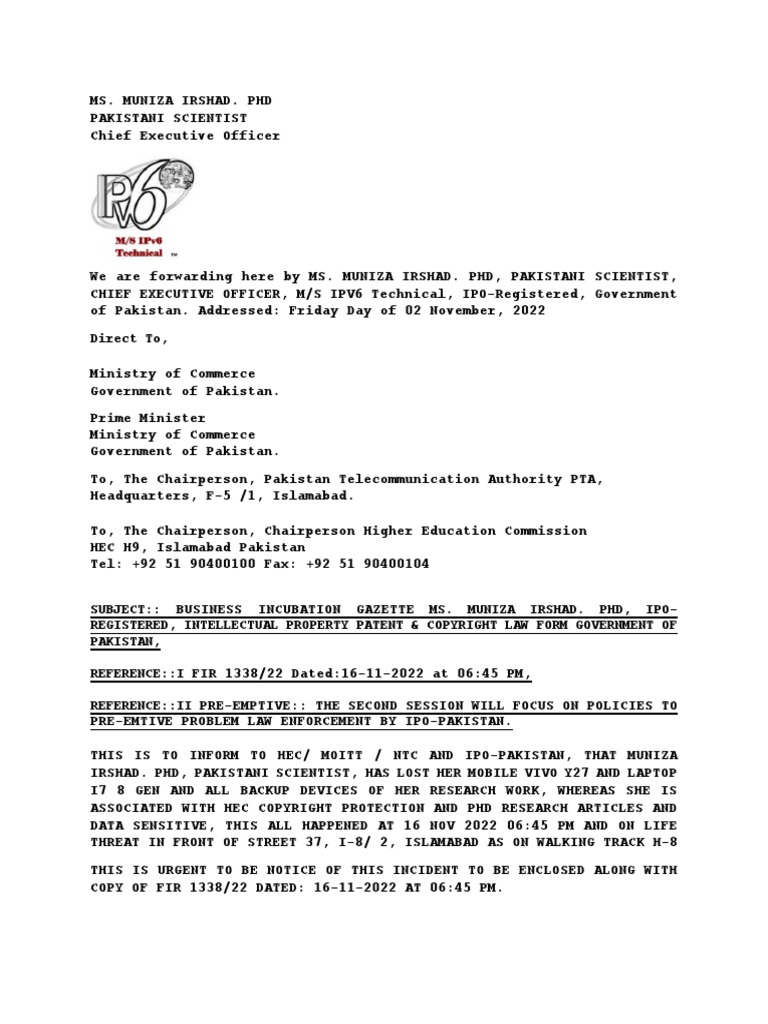 Business Incubation Gazette Ms. Muniza Irshad. PHD - Ipo-Registered ...
