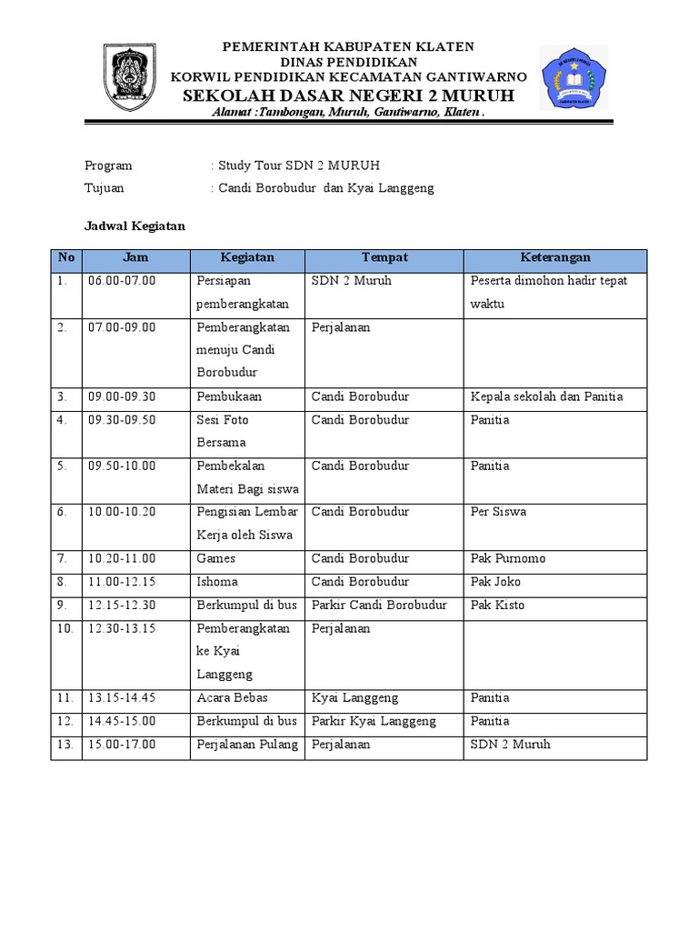 Jadwal Study Tour | PDF