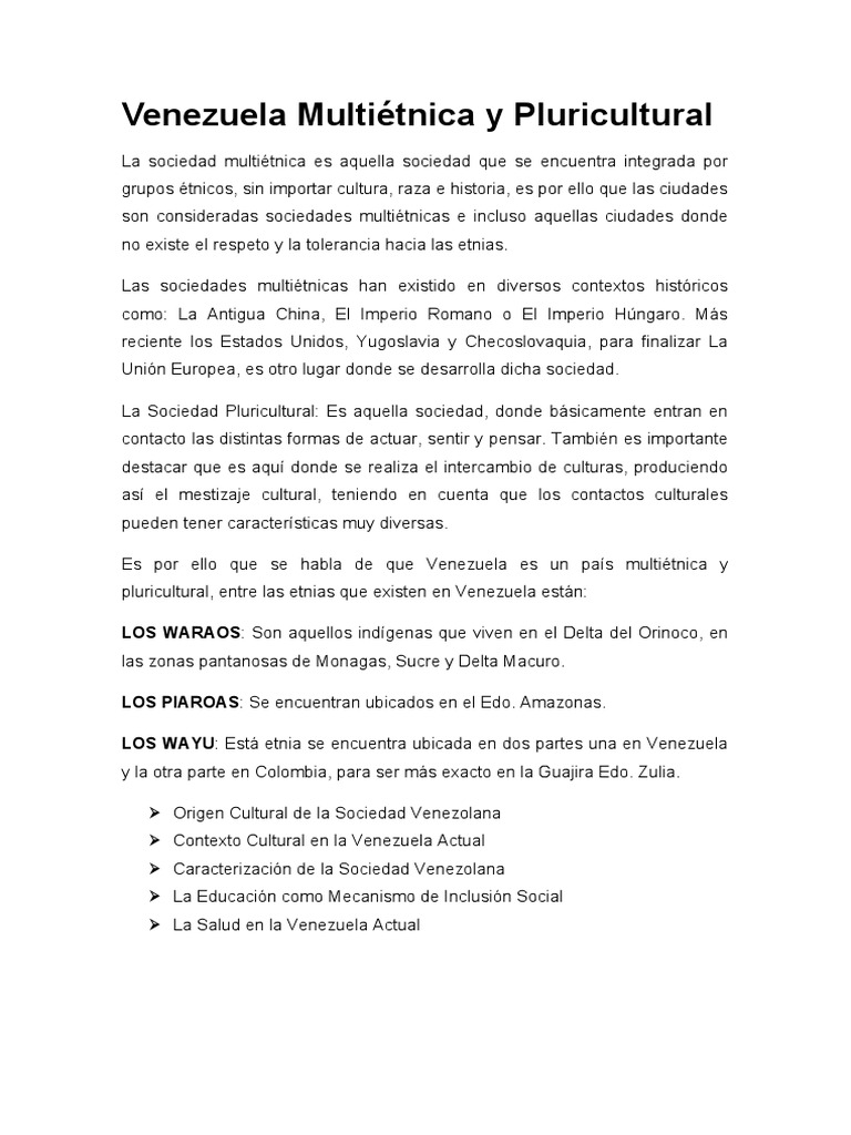 Venezuela: Sociedad Multiétnica y Pluricultural | PDF | Venezuela ...