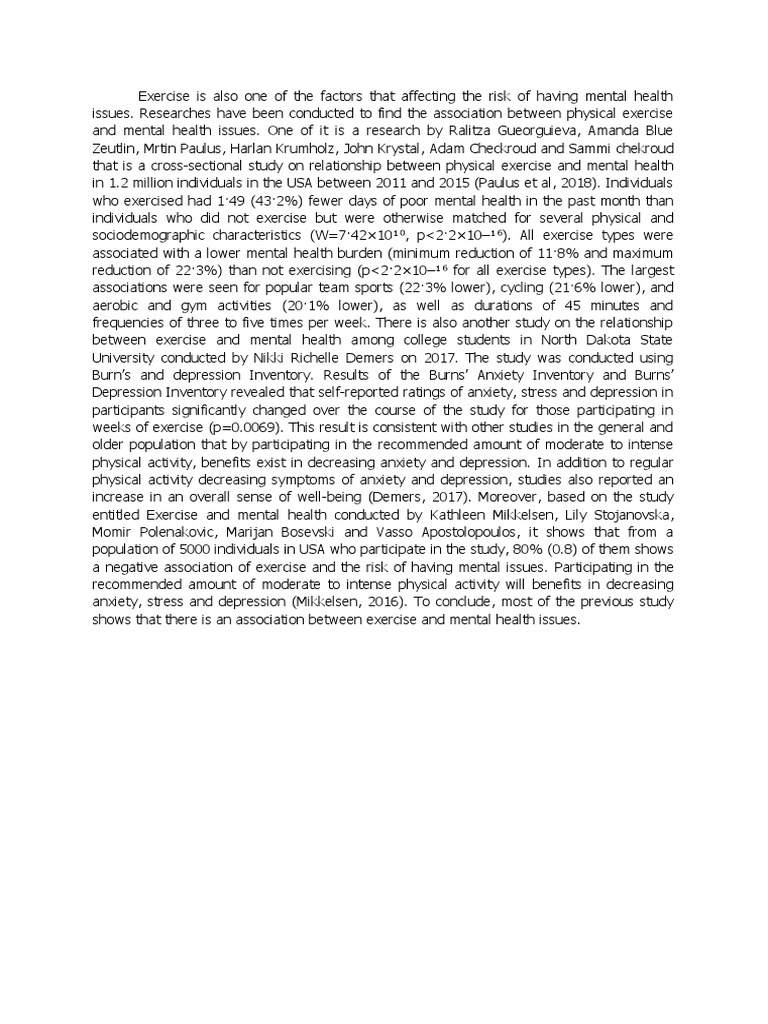 Exercise's Impact on Mental Health | PDF | Mental Health | Major ...