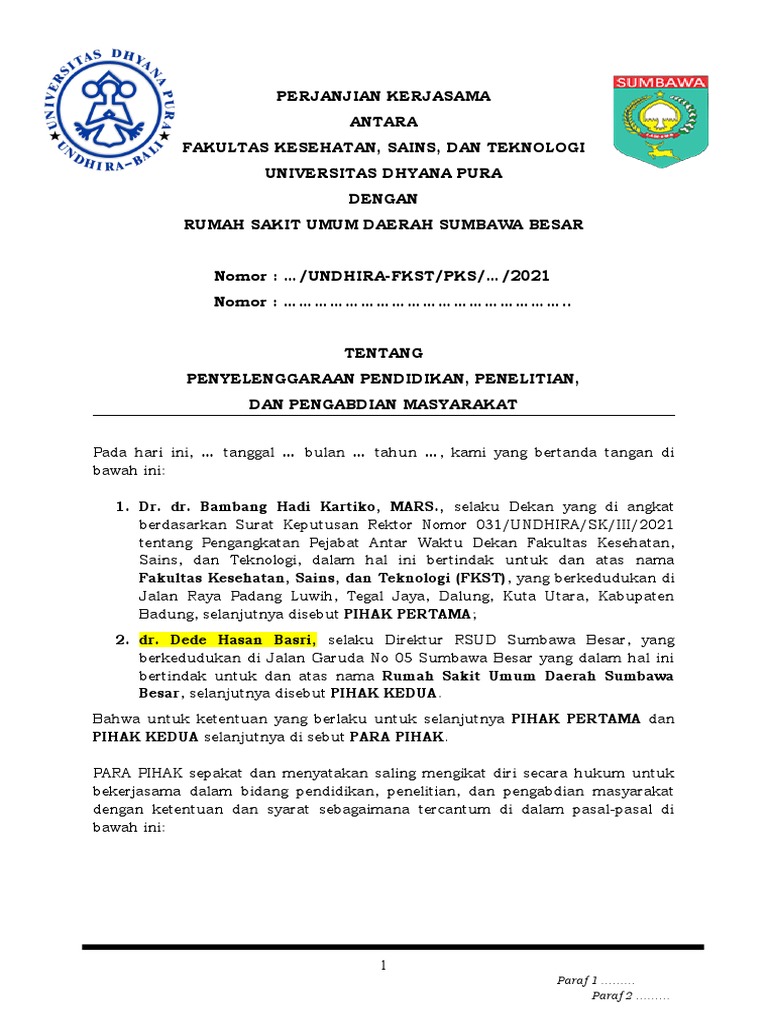 Draf PKS FKST Dengan RSUD Sumbawa Besar | PDF