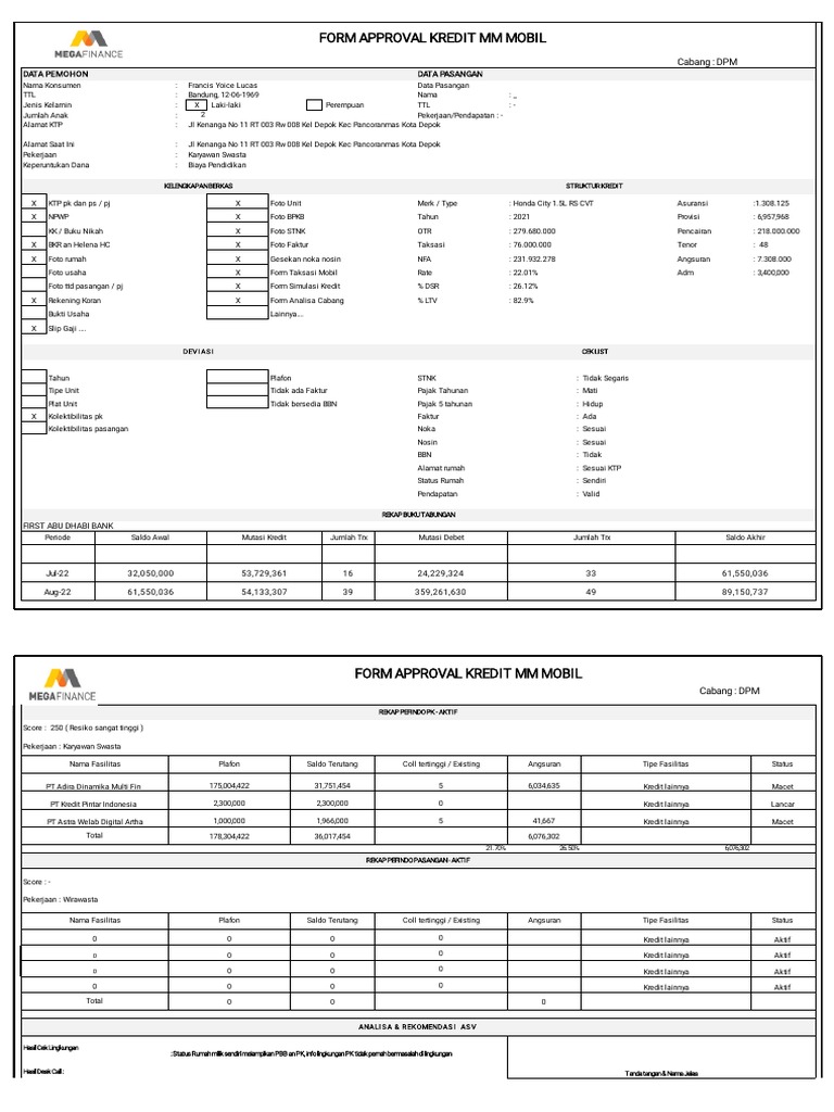 Form Analisa Kredit MM Mobil An Francis | PDF
