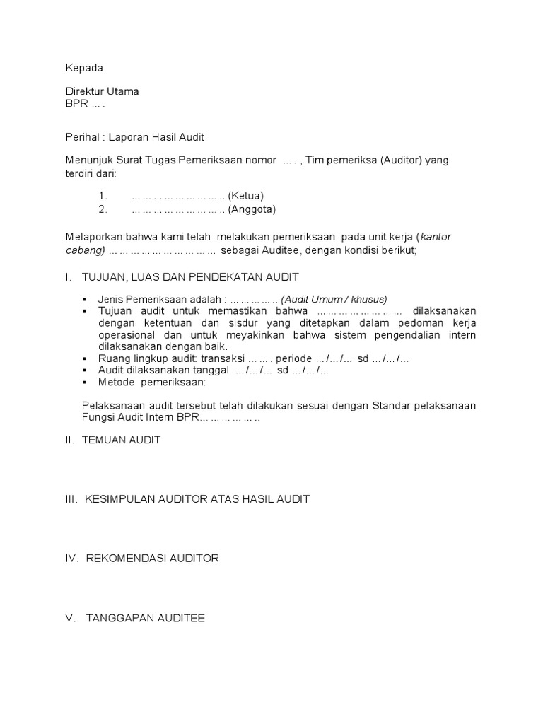 Contoh Form Laporan Audit Internal | PDF