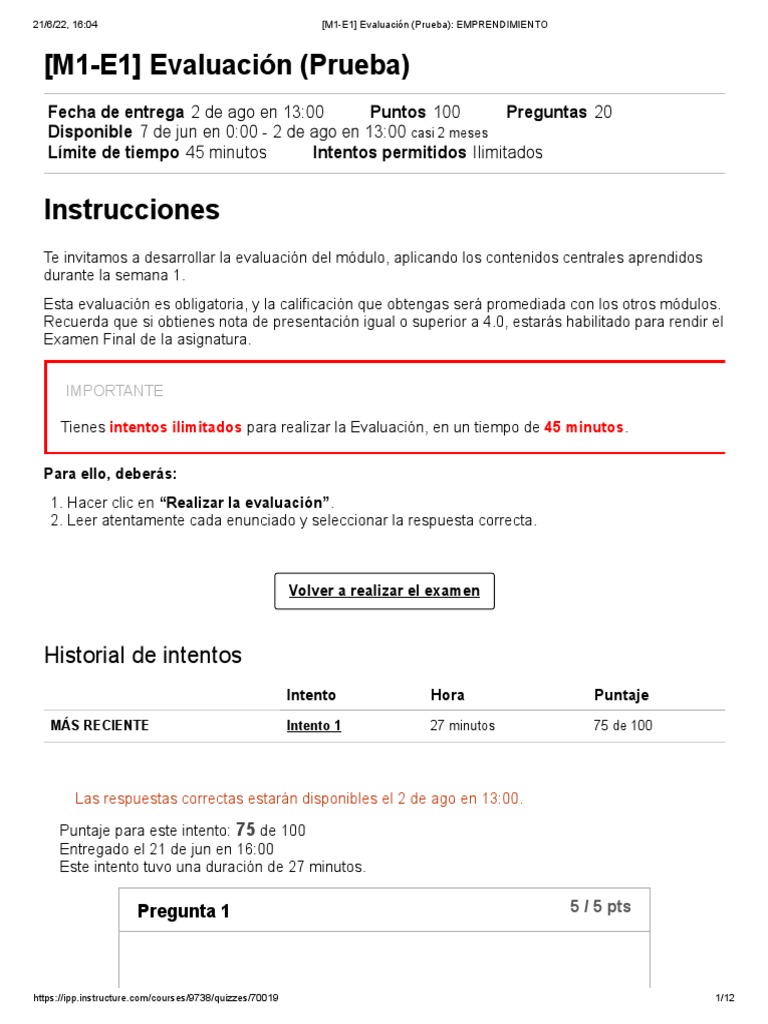 m1 E1 Evaluaci N Prueba Emprendimiento PDF | PDF | Iniciativa empresarial | Innovación