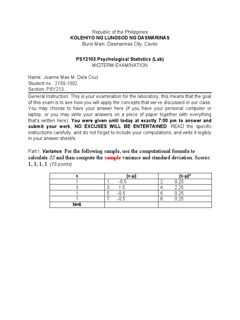 Midterms Exam - Psy2103 Lab | PDF | Statistics | Hypothesis