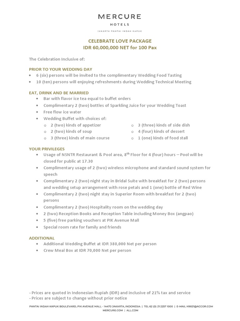 2022 Mercure PIK Wedding All Package | PDF | Indonesian Cuisine | Meal