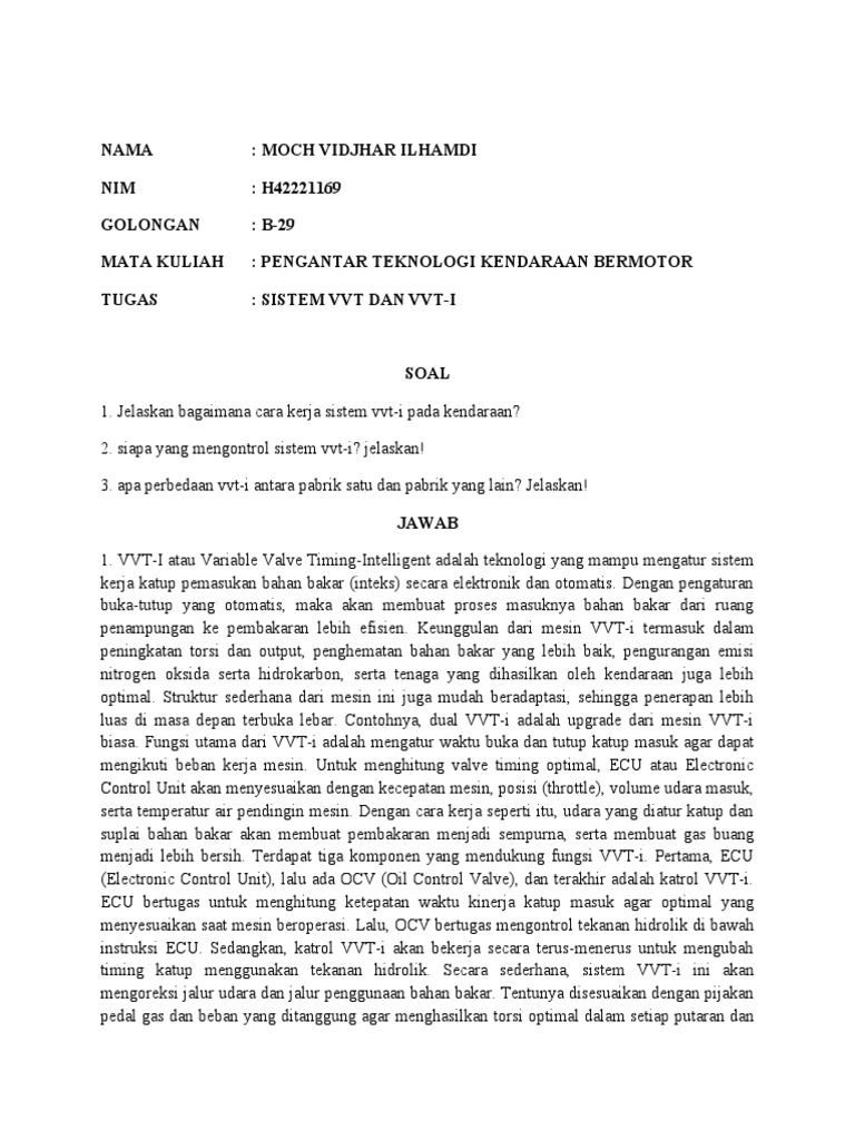 Sistem Kerja VVT-I pada Kendaraan | PDF