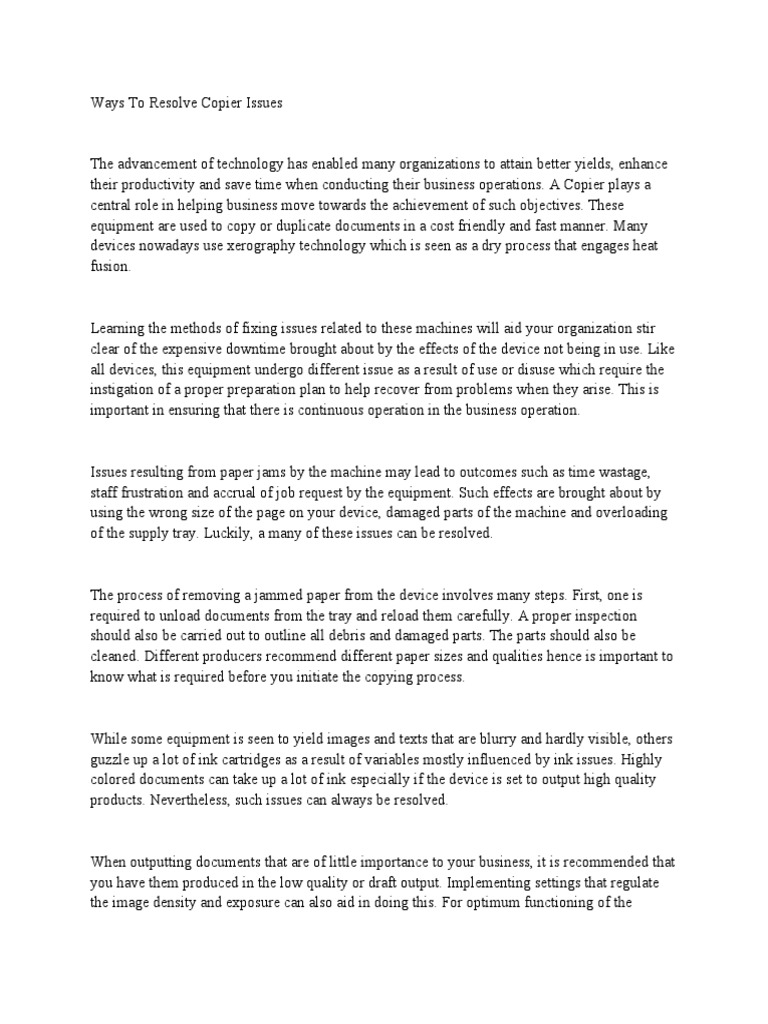 Ways To Resolve Copier Issues | PDF | Photocopier