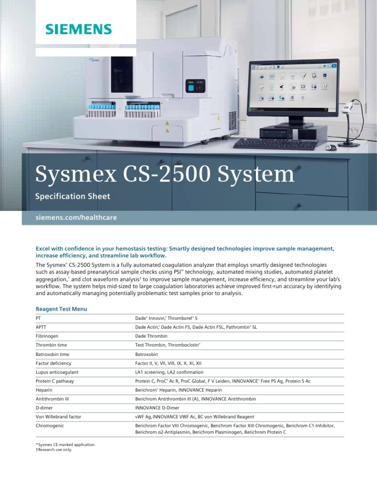Coagulación Analizador de Alto Rendimiento OUS Sysmex CS 2500 Spec ...