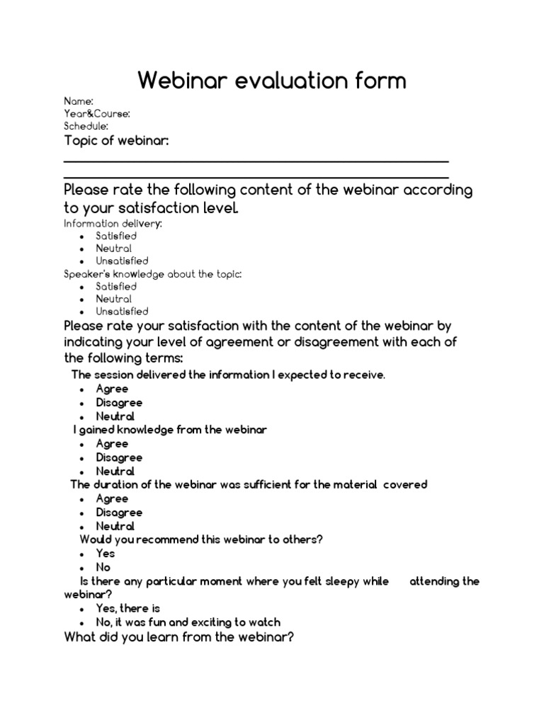 Webinar Evaluation Form | PDF