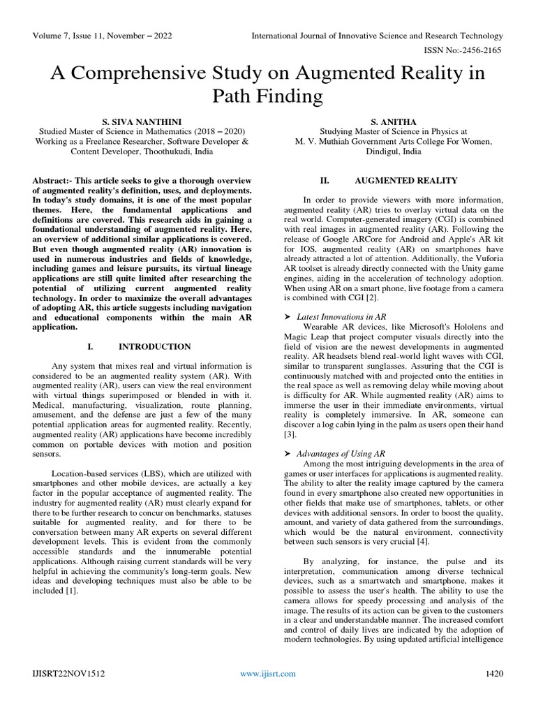 A Comprehensive Study On Augmented Reality in Path Finding | PDF ... A Comprehensive Study On Augmented Reality in Path Finding | PDF ...