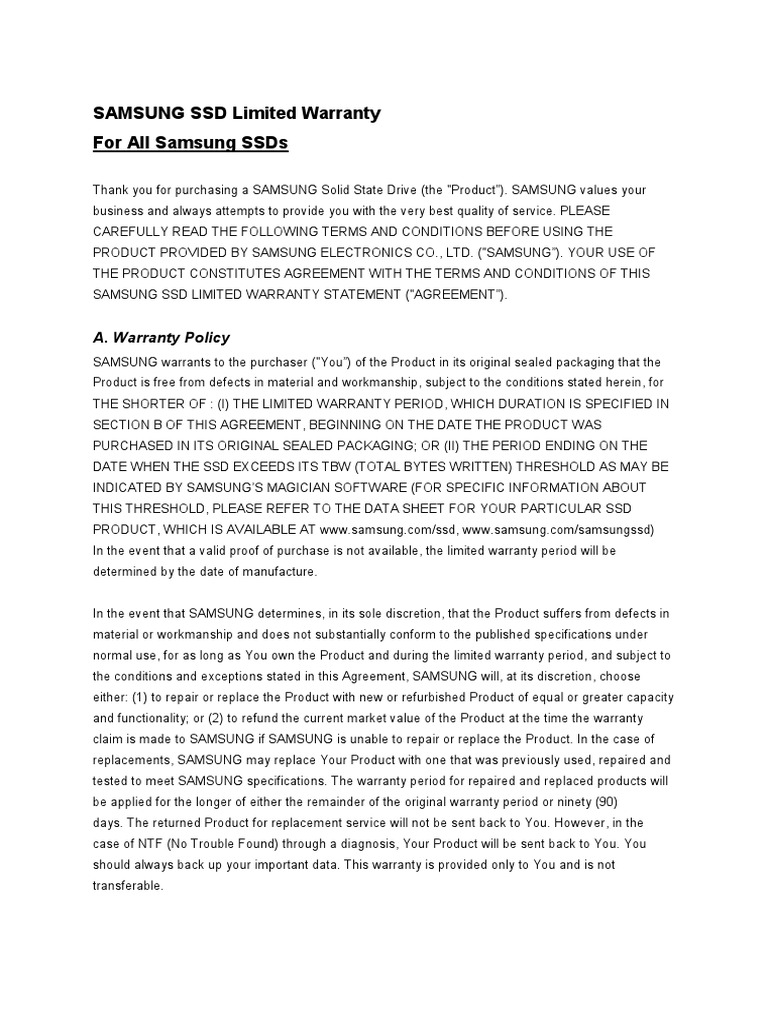 SAMSUNG_SSD_Warranty_Statement _English(UK) | PDF | Solid State Drive ...