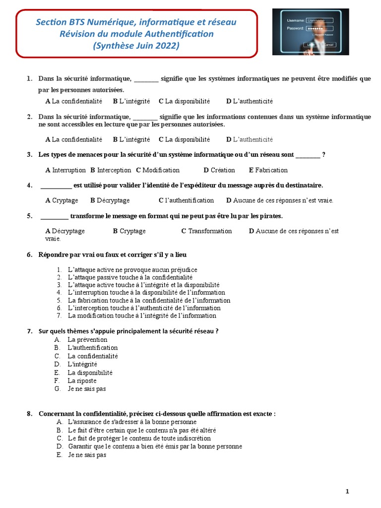 Révision Authentification | PDF | Mot de passe | Sécurité