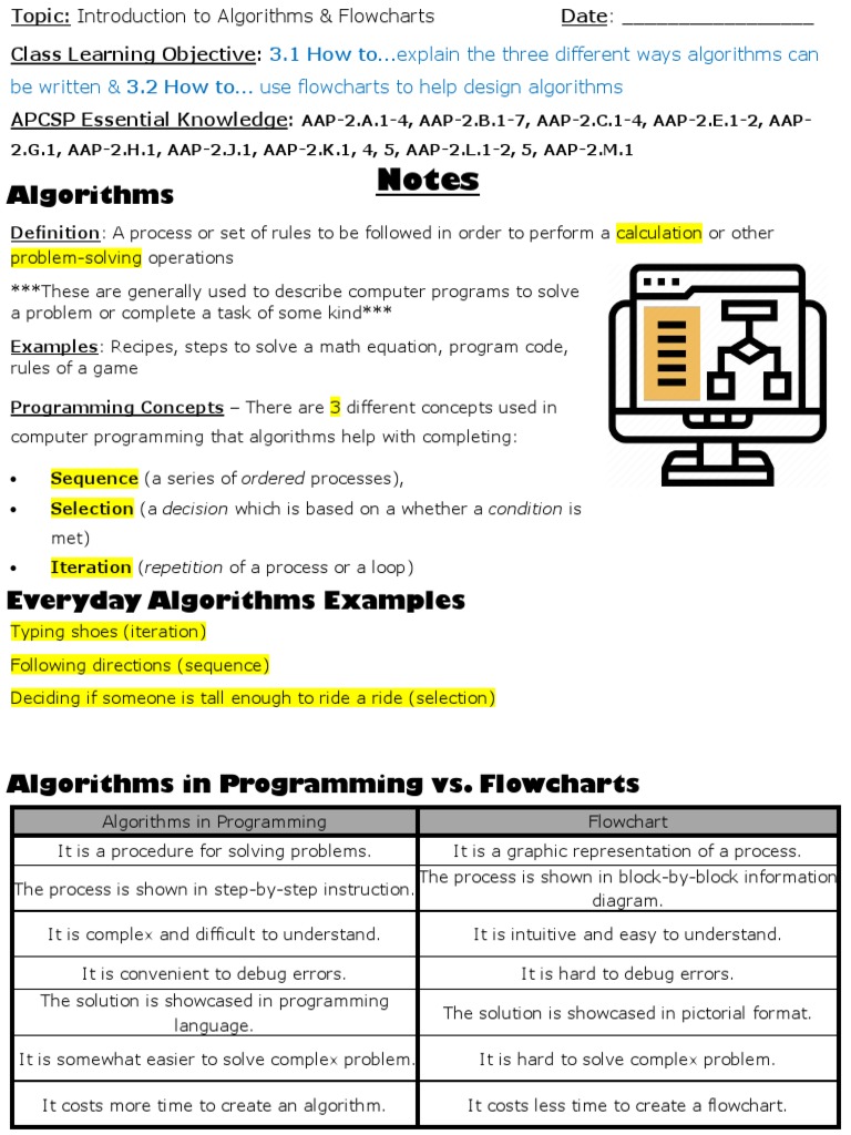 01 - Keyed Notes - Introduction To Algorithms & Flowcharts | PDF ... 01 - Keyed Notes - Introduction To Algorithms & Flowcharts | PDF ...
