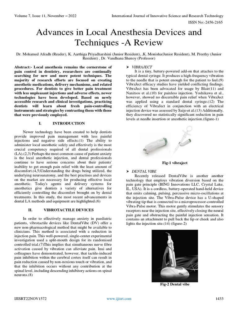 Advances in Local Anesthesia Devices and Techniques - A Review | PDF ...