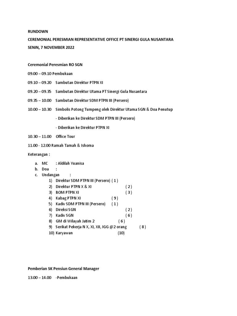 Rundown Acara Peresmian | PDF