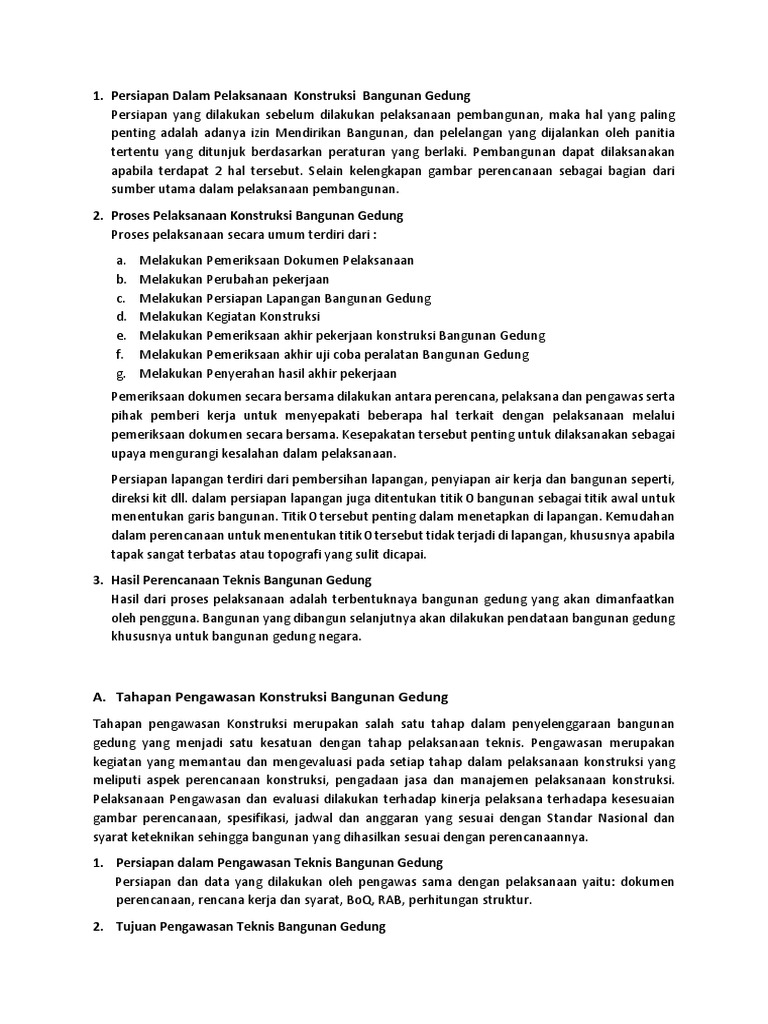 Persiapan Dalam Pelaksanaan Konstruksi Bangunan Gedung | PDF