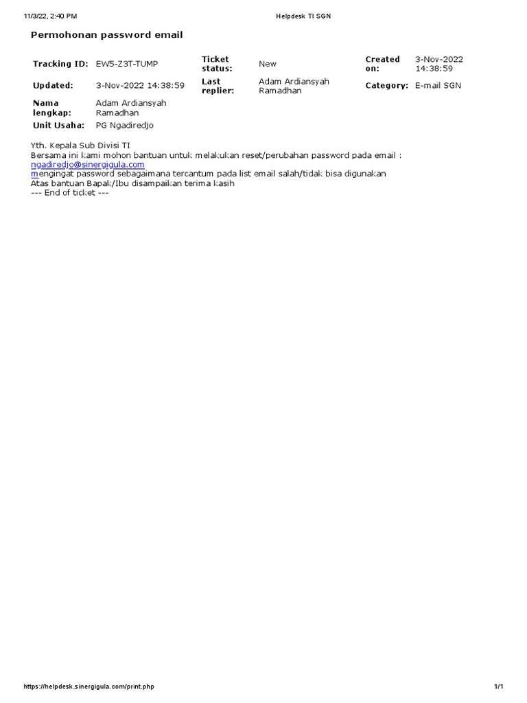 Helpdesk TI SGN | PDF