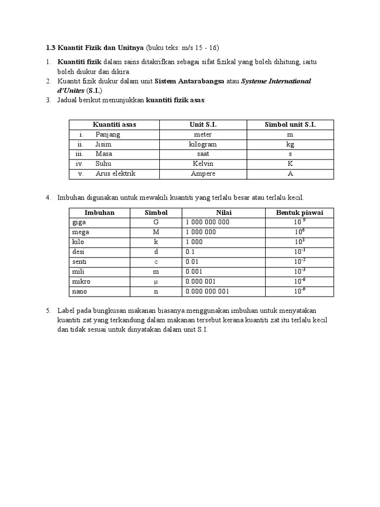 Kuantiti Fizik dan Unit S.I. | PDF