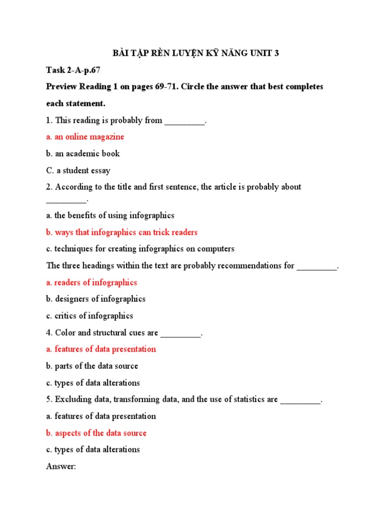 Rèn luyện kỹ năng đọc hiểu bài tập Unit 3 | PDF | Infographics | Cognitive Science