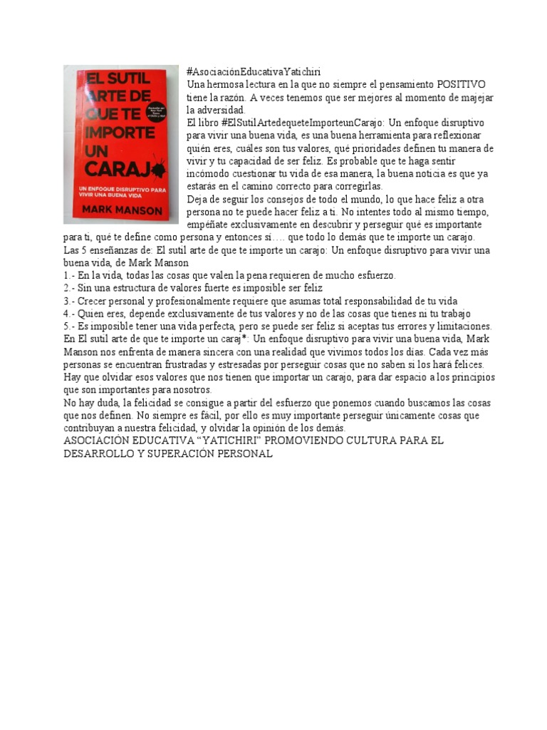 Reflexiones sobre el Sutil Arte de Vivir | PDF | Felicidad | Cognición