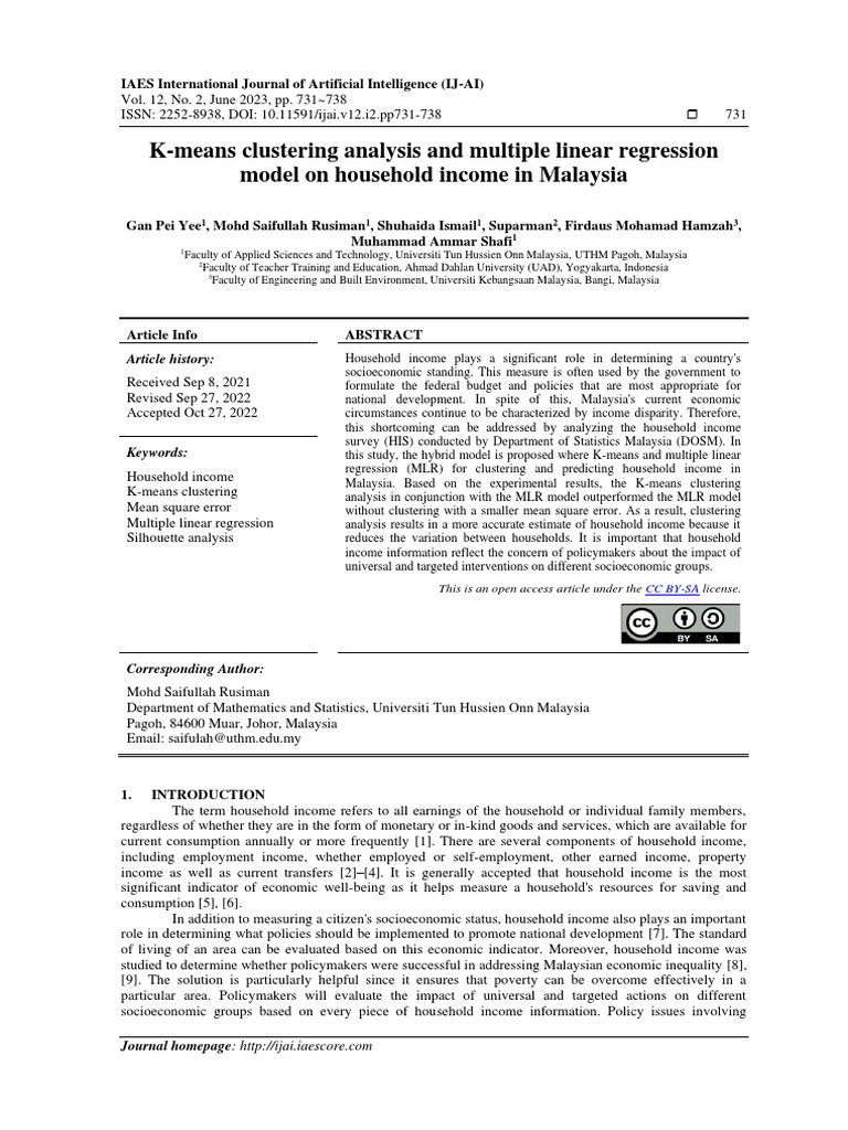 K-Means Clustering Analysis and Multiple Linear Regression Model On ... K-Means Clustering Analysis and Multiple Linear Regression Model On ...