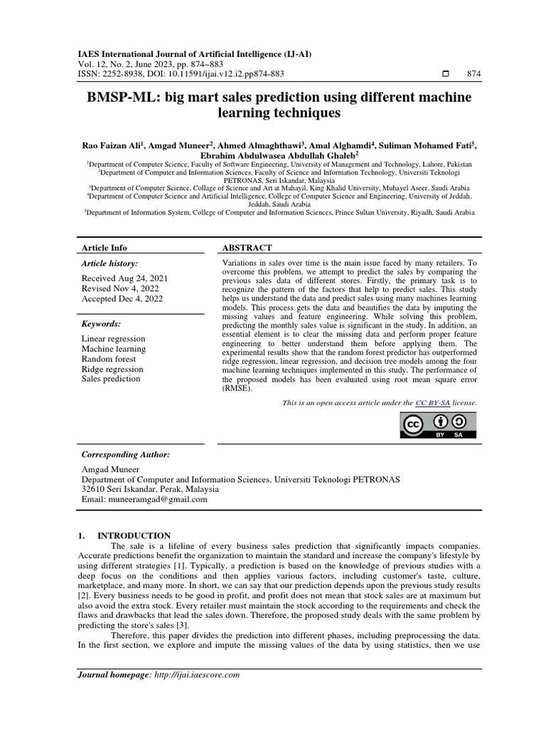 BMSP-ML: Big Mart Sales Prediction Using Different Machine Learning ...