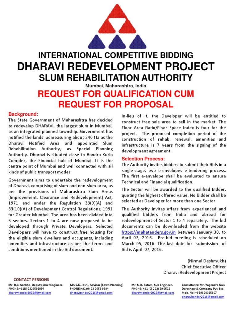 Dharavi Redevelopment Project Bidding Details | PDF | Slum | Mumbai