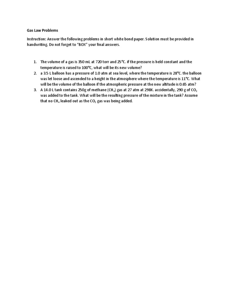 Gas Law Problem Solutions Guide | PDF