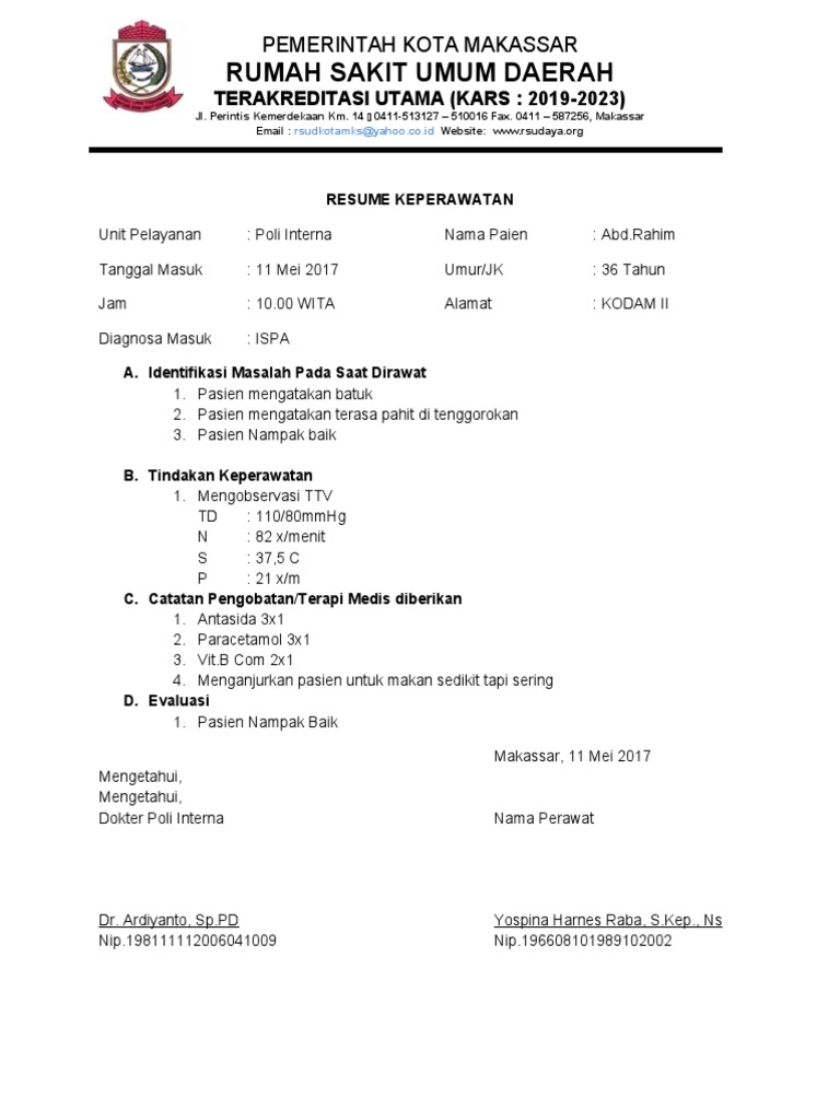 Contoh SKP Pelayanan Perawat 2017 | PDF
