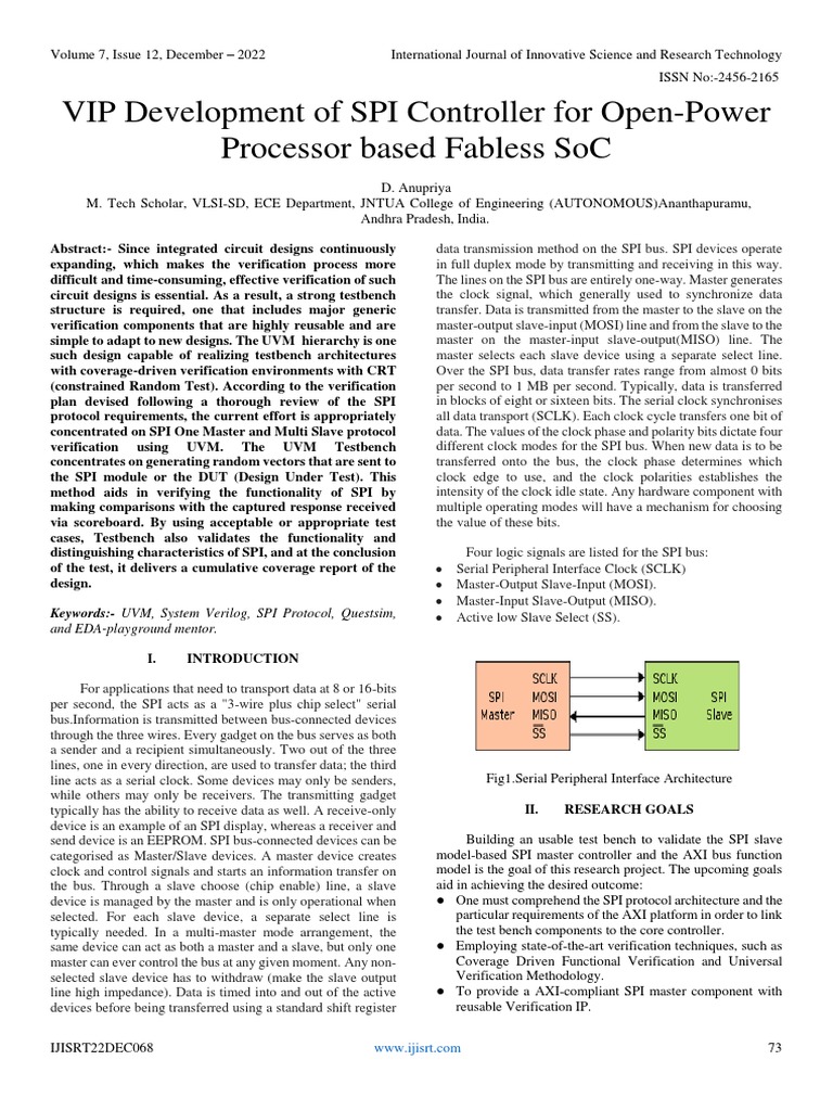 VIP Development of SPI Controller For Open-Power Processor Based Fabless SoC | Download Free PDF ...