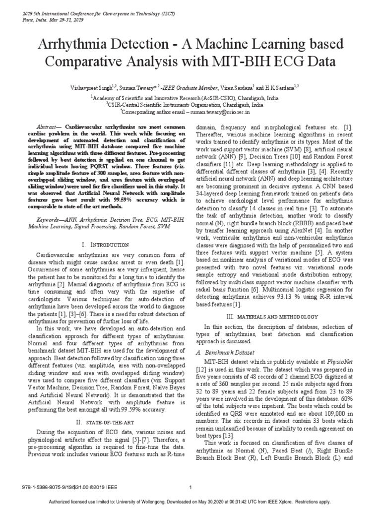 Arrhythmia Detection - A Machine Learning Based | PDF | Machine ...