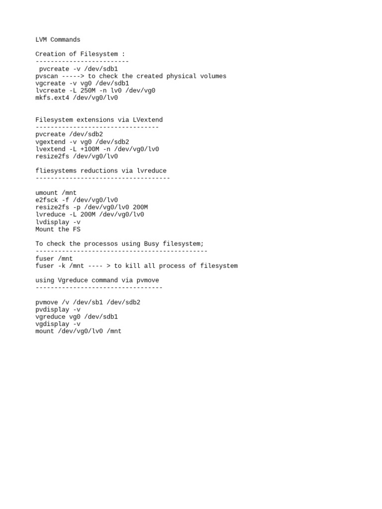LVM Commands Guide | PDF