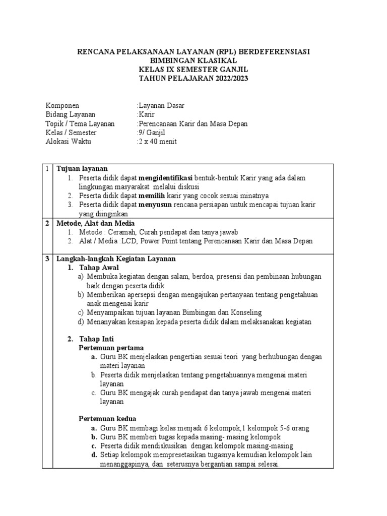 RPP BK Berdeferensiasi | PDF