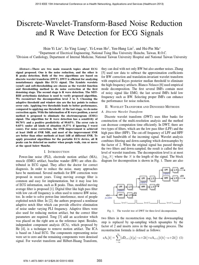 Discrete Wavelet Transform Based Noise Reduction Pdf Wavelet Signal Processing