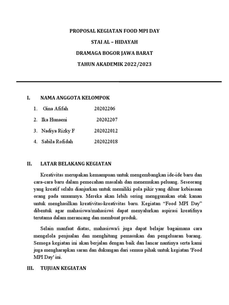 Proposal Kegiatan Food MPI Day | PDF
