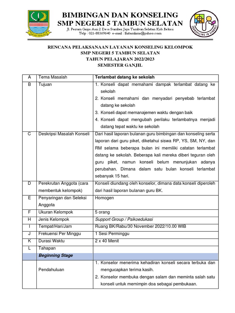 RPL Konseling Kelompok Perilaku Terlambat | PDF