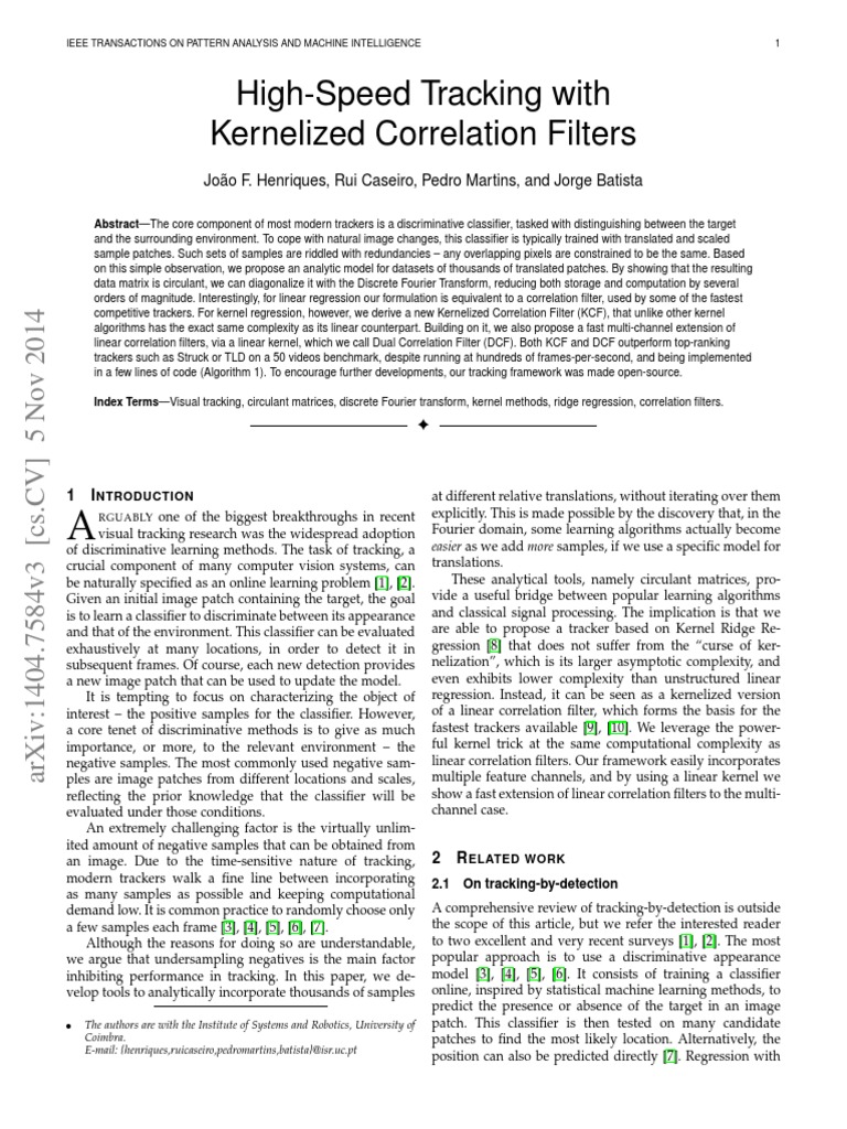 High Speed Tracking With Kernelized Correlation Filters | PDF ...