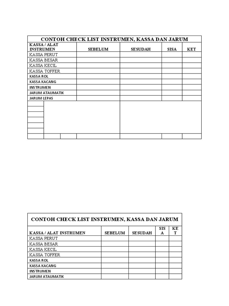 Contoh Check List Instrumen | PDF
