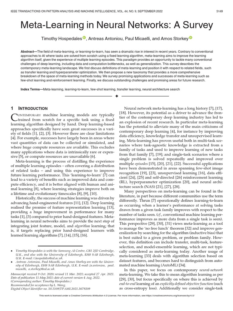 Meta-Learning in Neural Networks A Survey | Download Free PDF | Machine Learning | Deep Learning