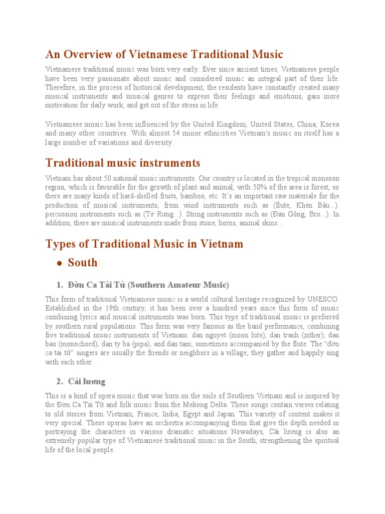 Vietnamese Traditional Music Overview | PDF | Musical Instruments | Vietnam
