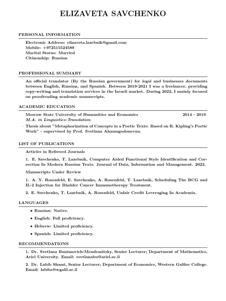 Liza CV | PDF