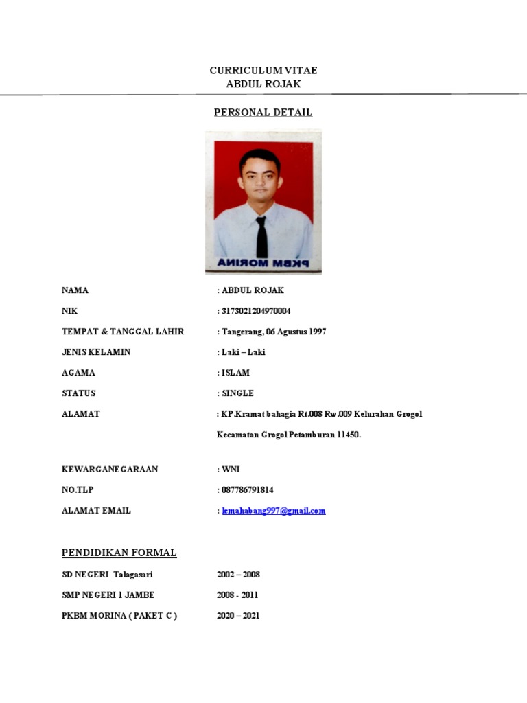 CV Abdul Rojak | PDF