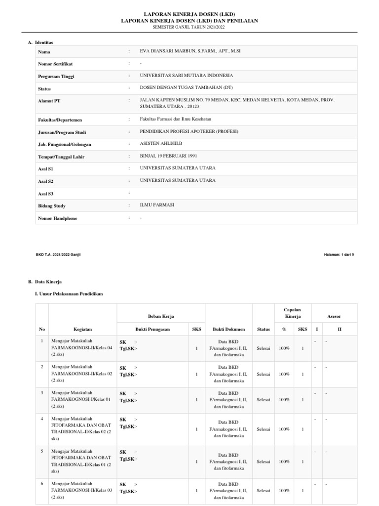 Kinerja Dosen Eva Diansari Marbun | PDF