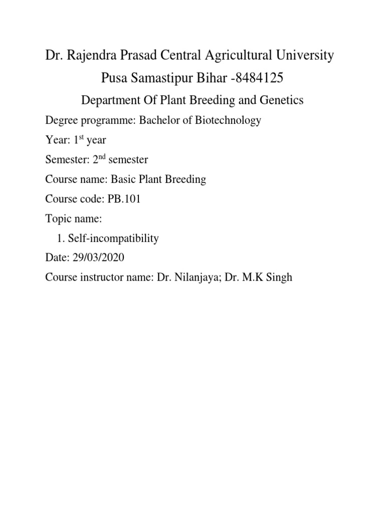 Self Incompatibility | PDF | Flowers | Pollination