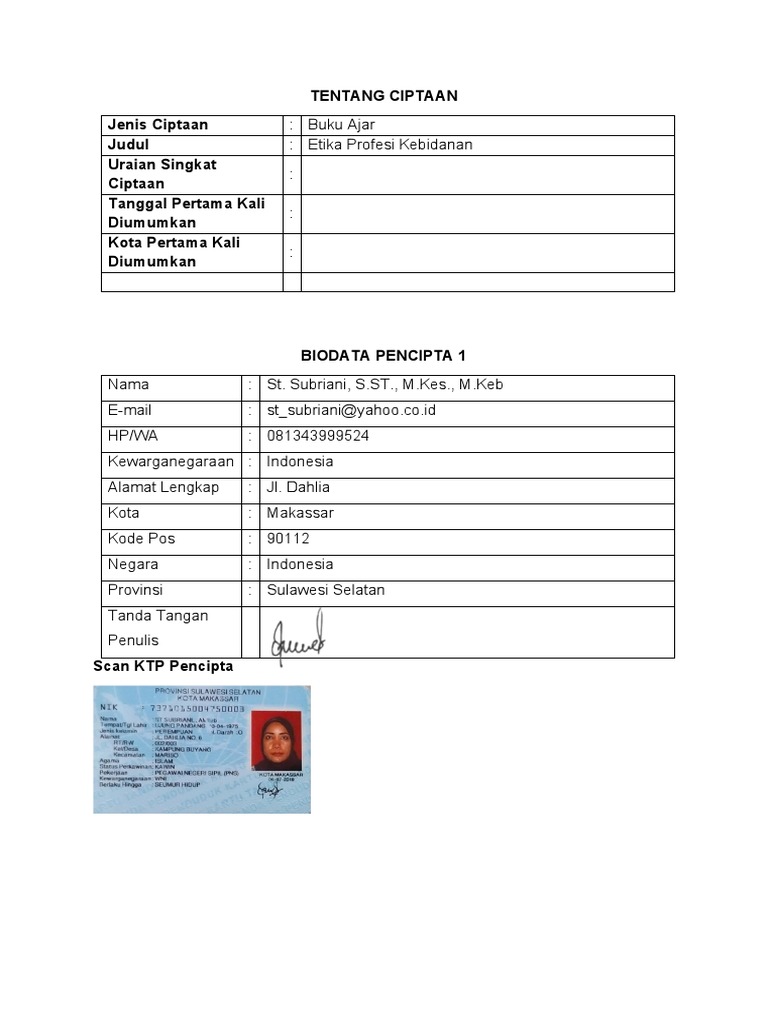 Contoh Biodata Haki | PDF