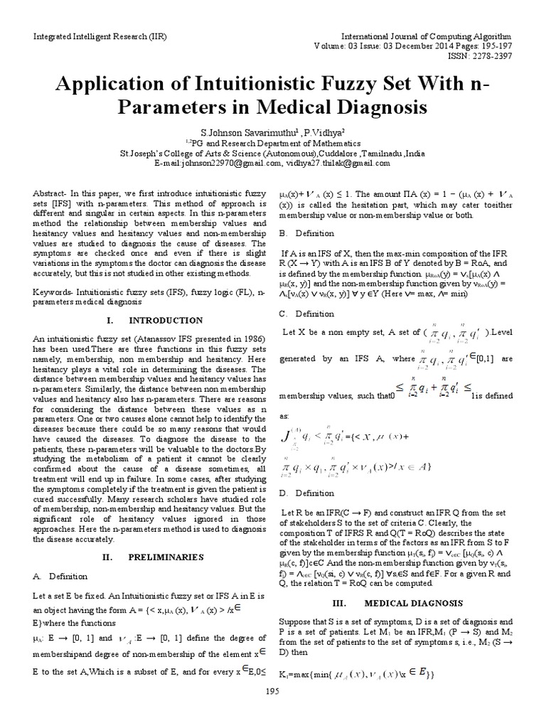 Application of Intuitionistic Fuzzy Set With N-Parameters in Medical Diagnosis | PDF | Fuzzy ...